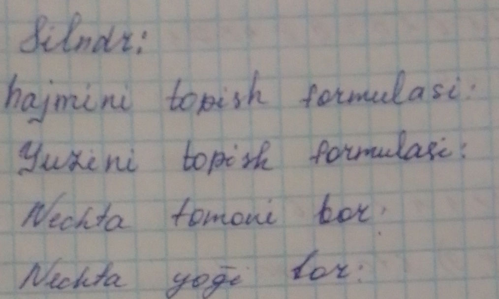 Silndr: hajmini topish formulasi: Yuzini