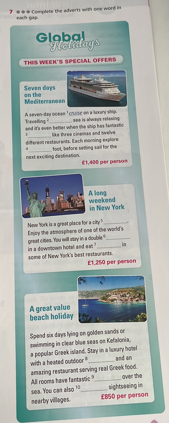 7. Complete the adverts with one word in | StudyX