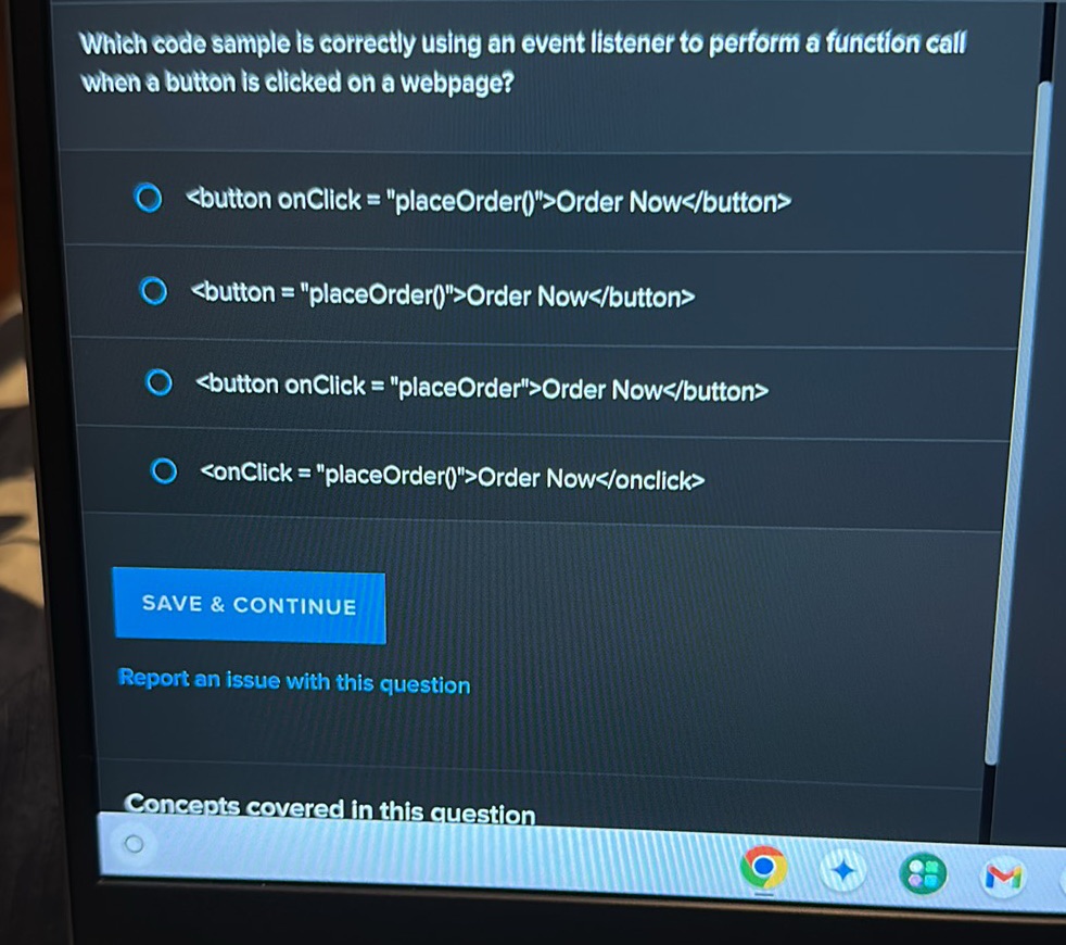 Which code sample is correctly using an | StudyX
