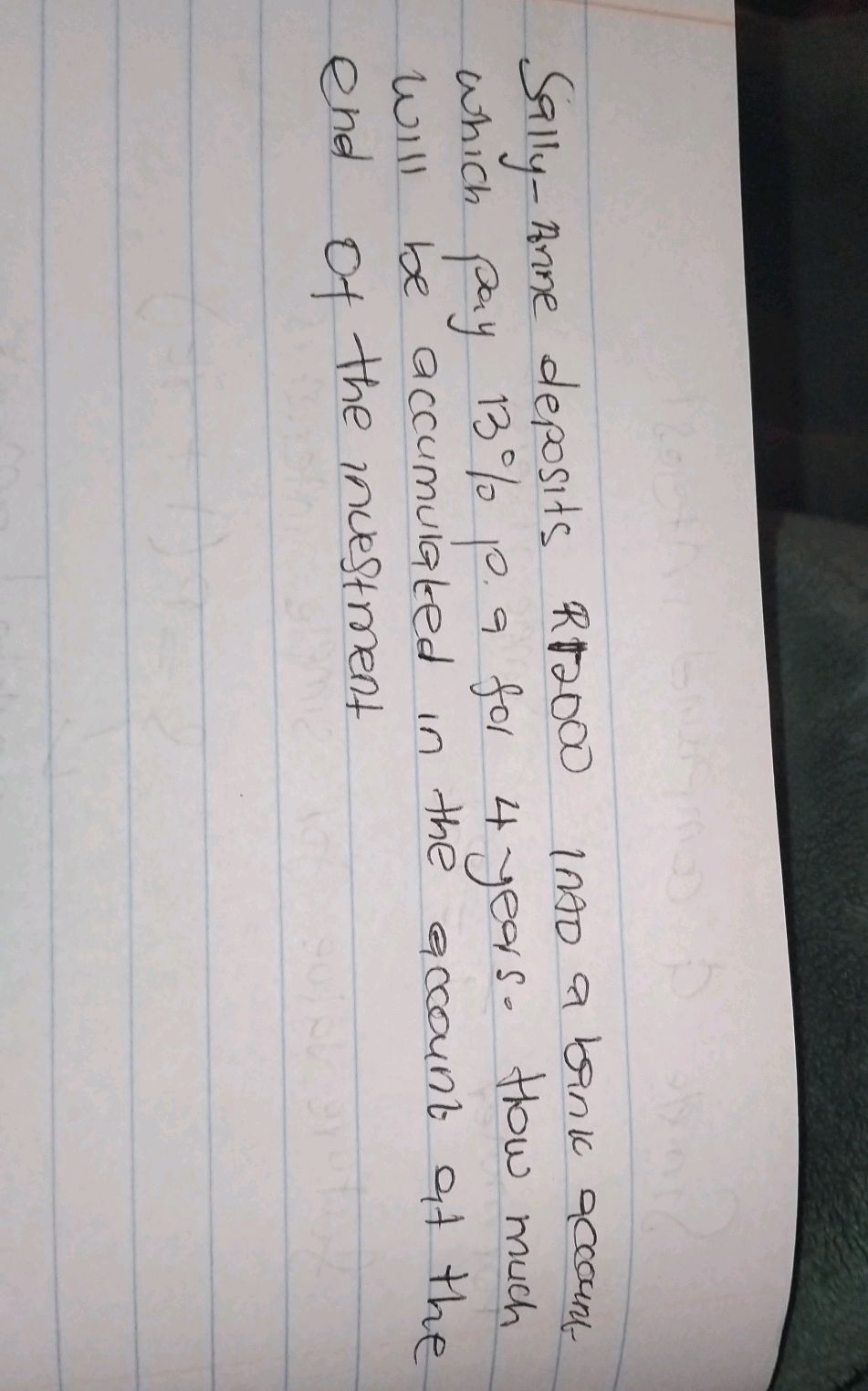 Sally-Anne deposits R2000 into a bank | StudyX