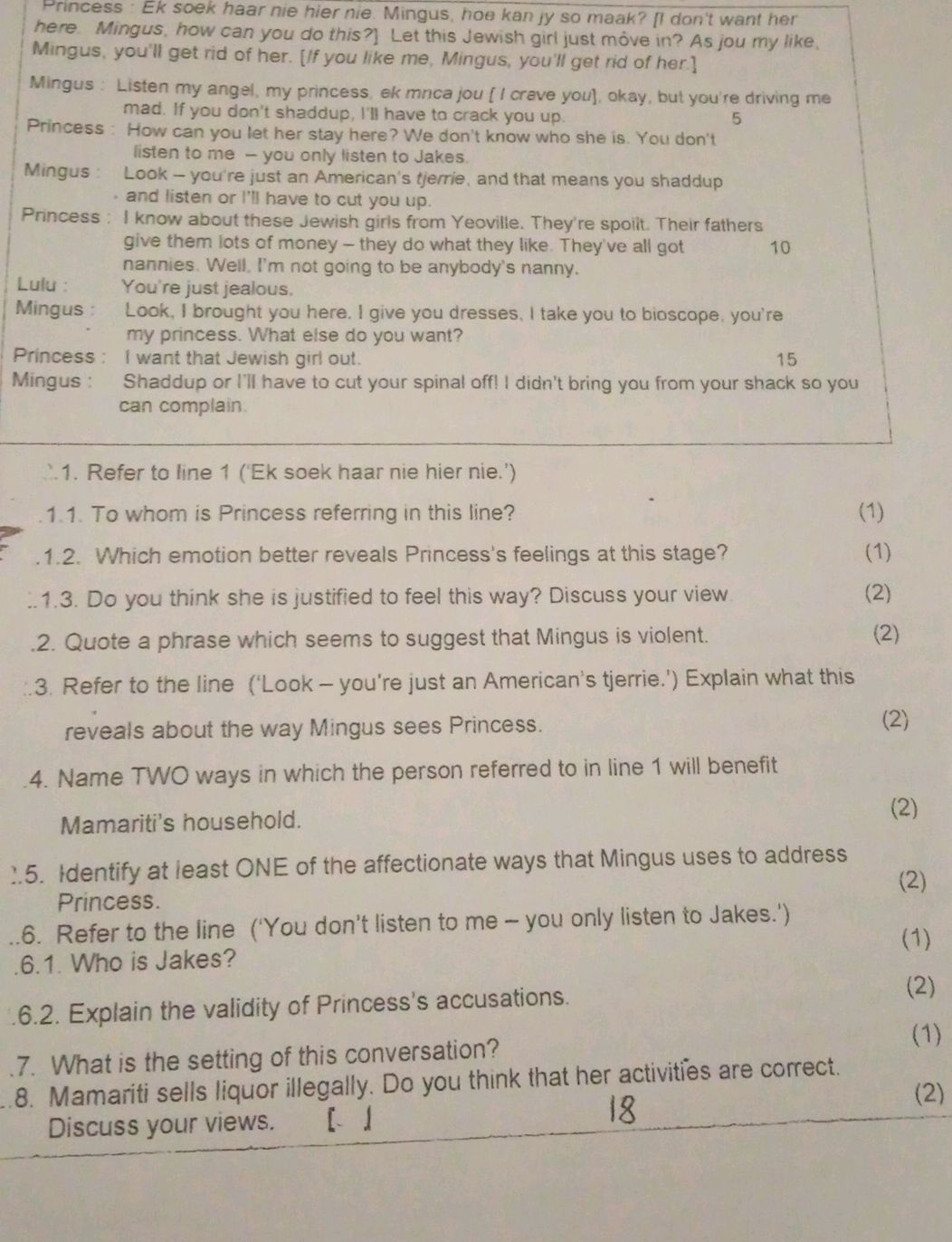 1. Refer to line 1 ('Ek soek haar nie hier | StudyX