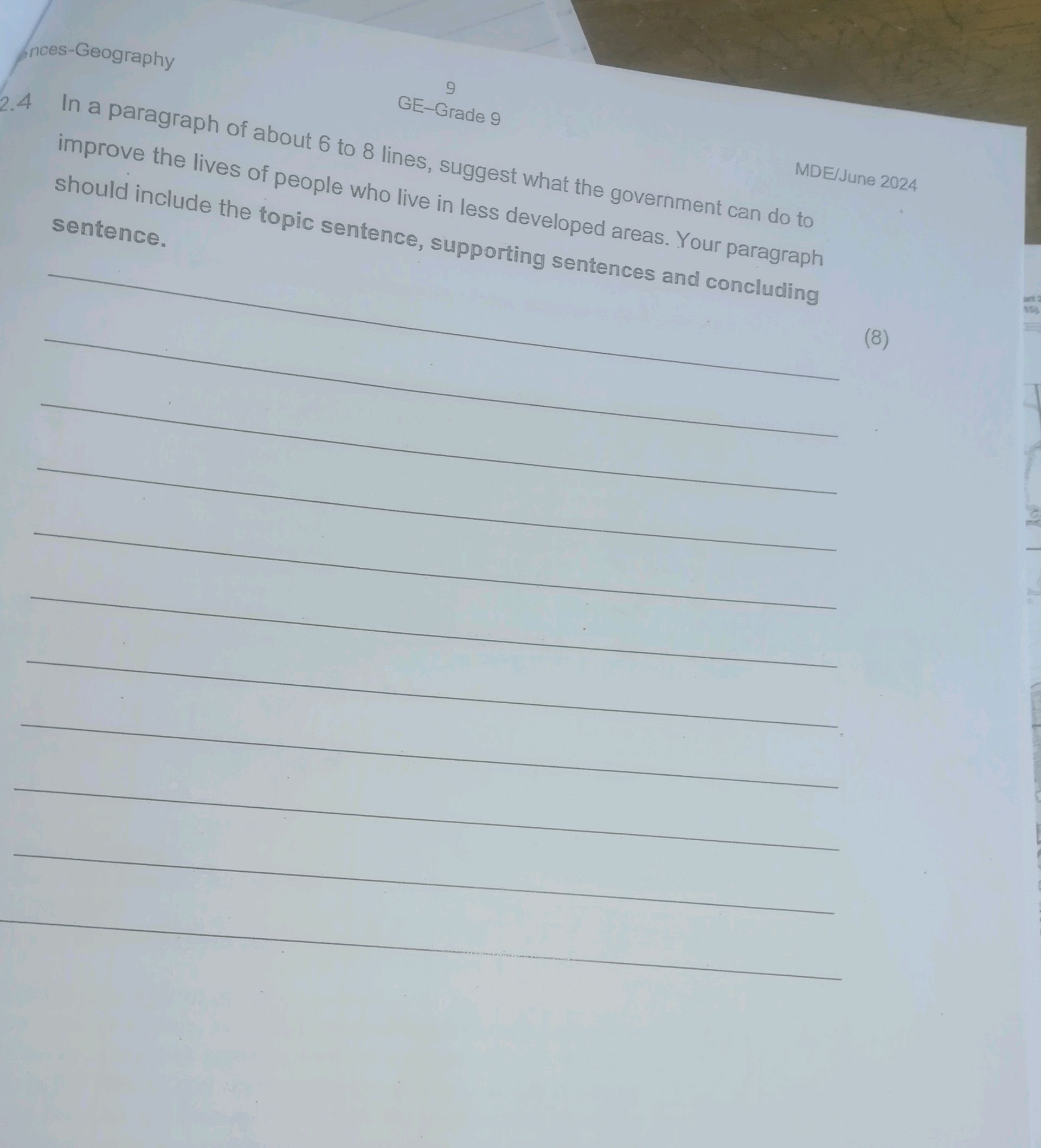 2.4 In a paragraph of about 6 to 8 lines, | StudyX