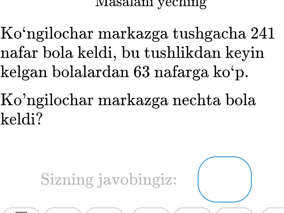 Masalani yeching Ko'ngilochar markazga | StudyX
