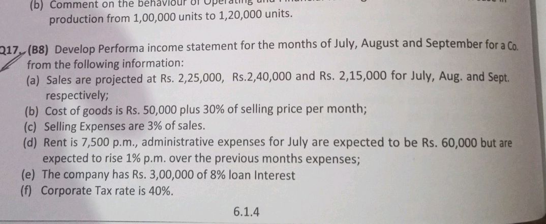 Q17. (B8) Develop Performa income statement | StudyX