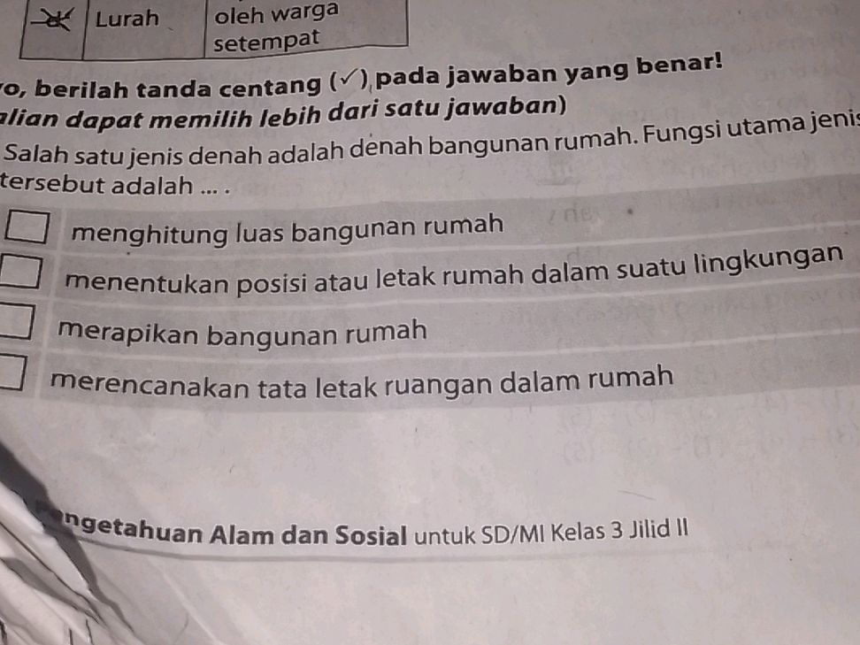 Soal, berilah tanda centang ( ) pada jawaban | StudyX