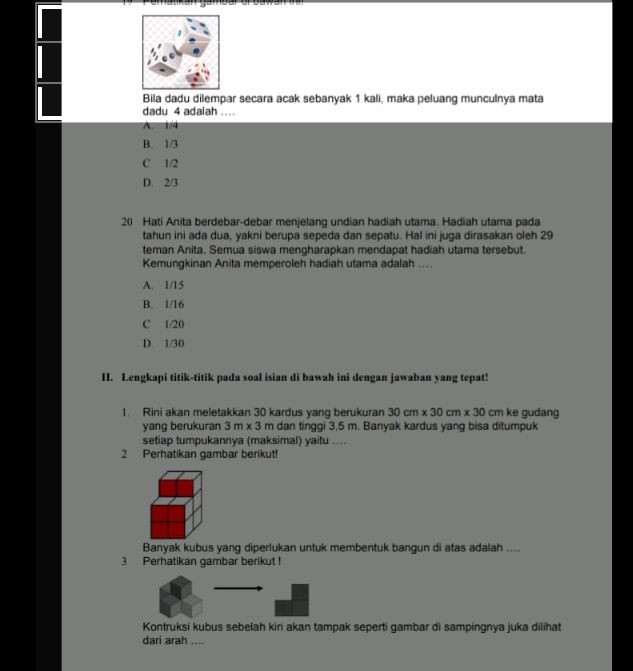 Bila dadu dilempar secara acak sebanyak 1 | StudyX
