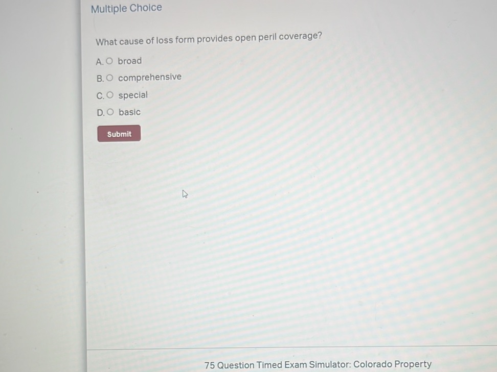 What cause of loss form provides open peril | StudyX