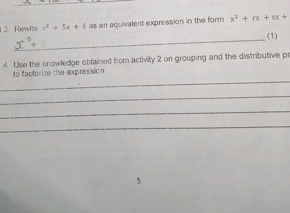1.3 Rewrite $x^2 + 5x + 6$ as an equivalent | StudyX