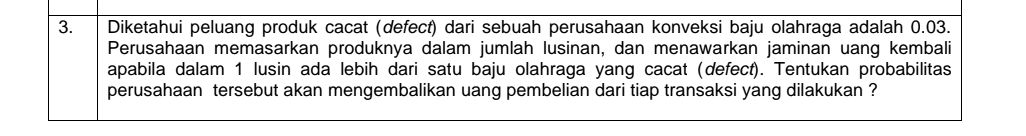 Diketahui peluang produk cacat (defect) dari | StudyX