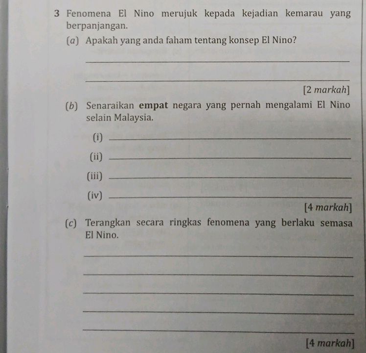3 Fenomena El Nino merujuk kepada kejadian | StudyX