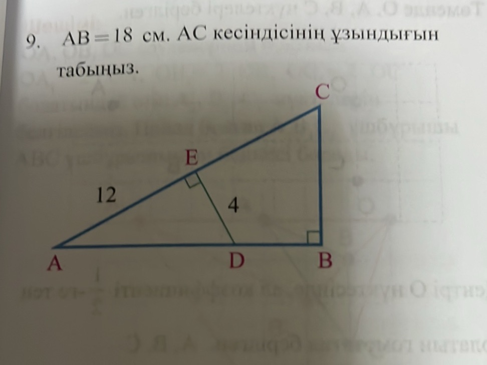 9. AB = 18 см. AC кесіндісінің ұзындығын | StudyX