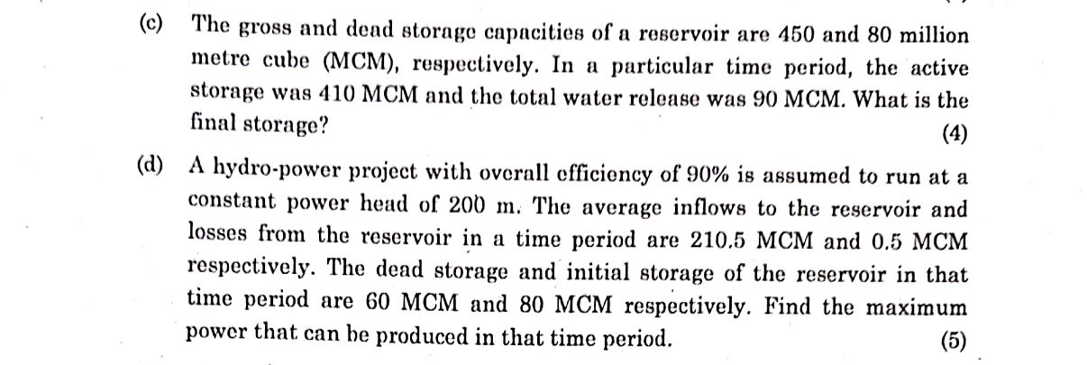(c) The gross and dead storage capacities of | StudyX
