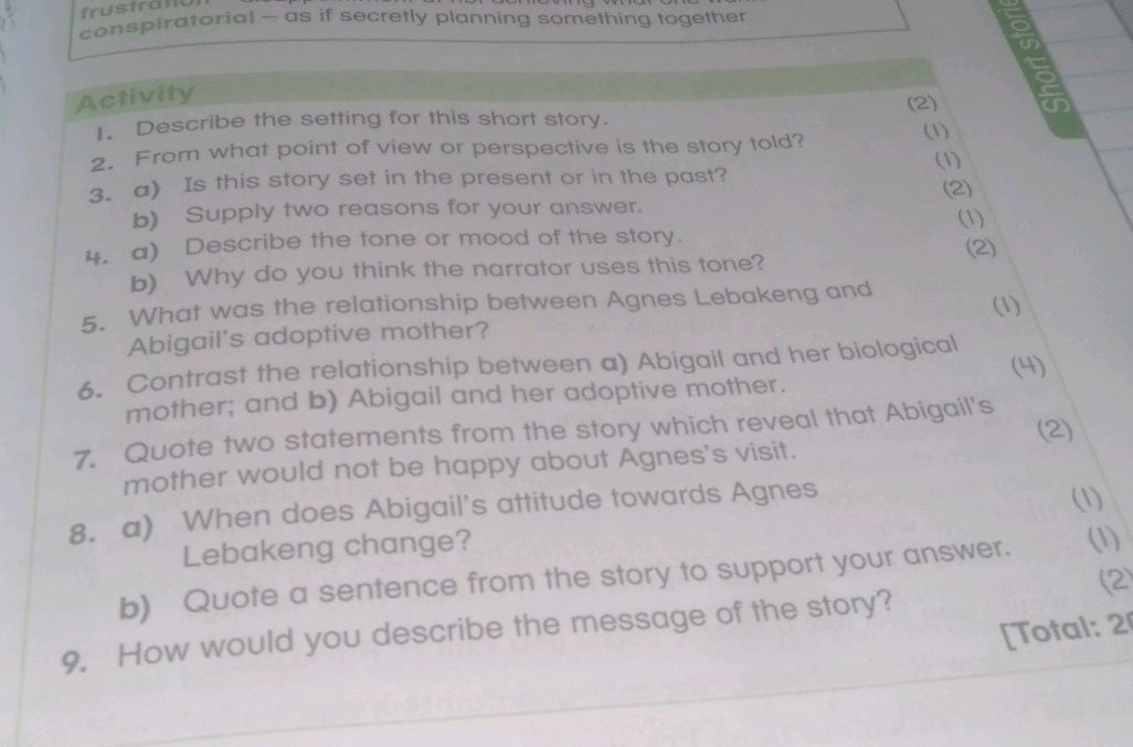 1. Describe the setting for this short | StudyX