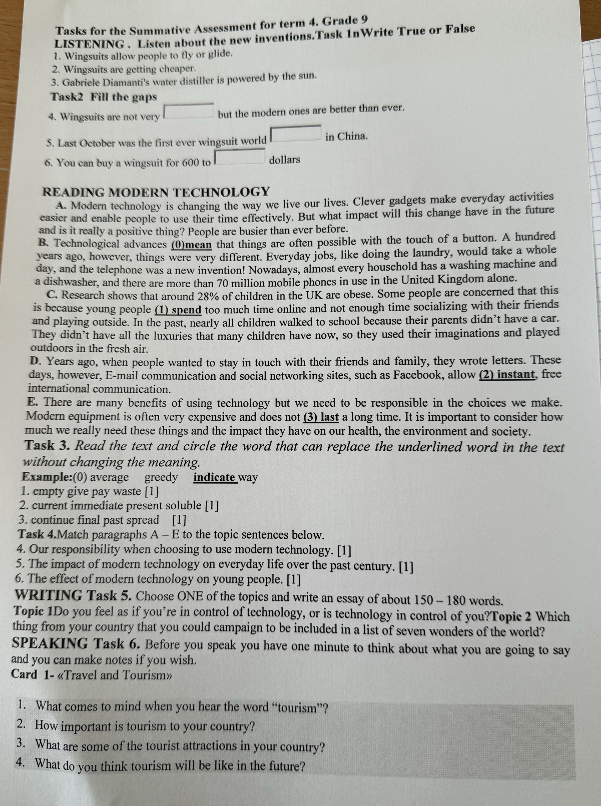 Tasks for the Summative Assessment for term | StudyX