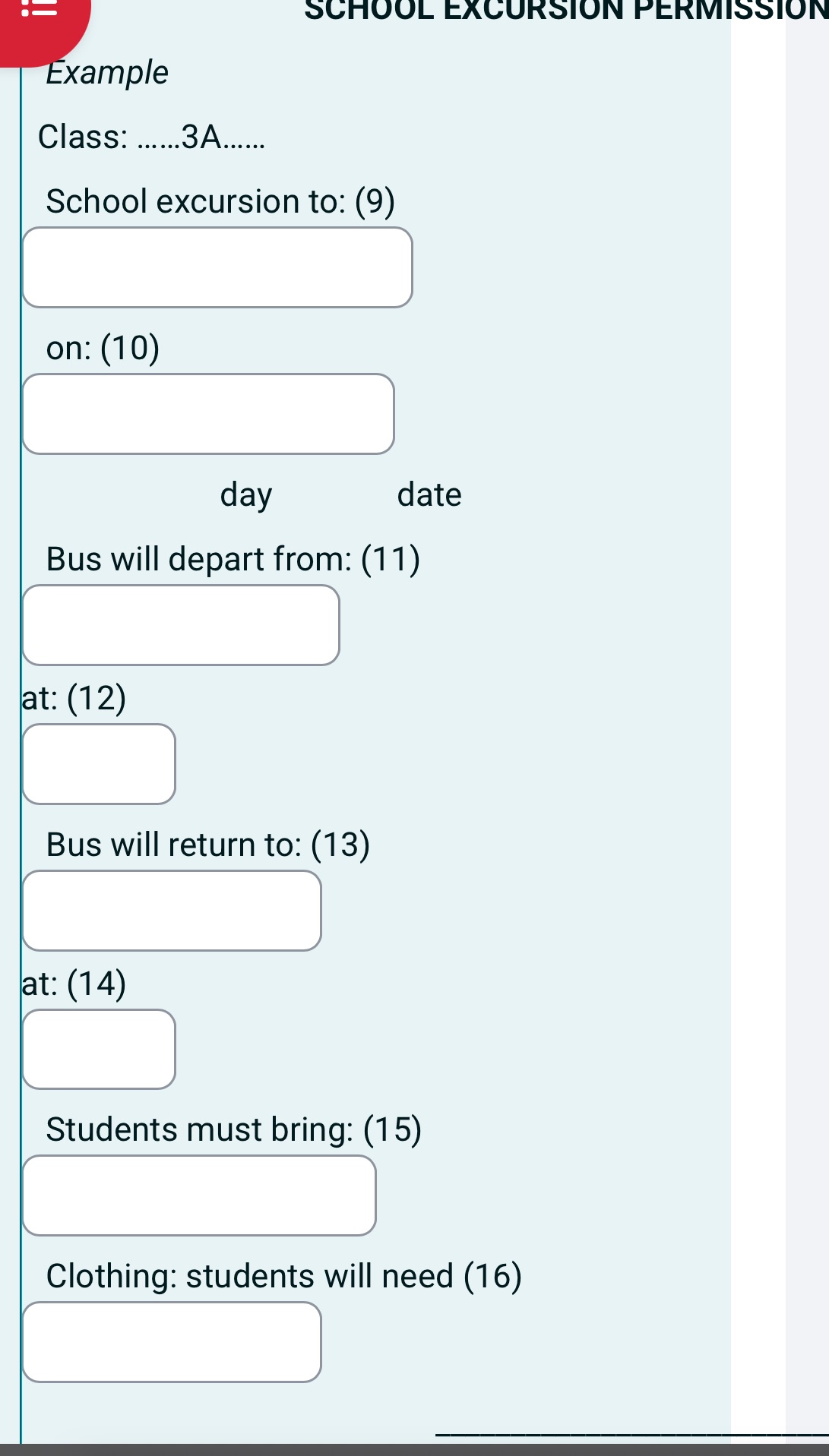 Class: ......3A...... School excursion to: