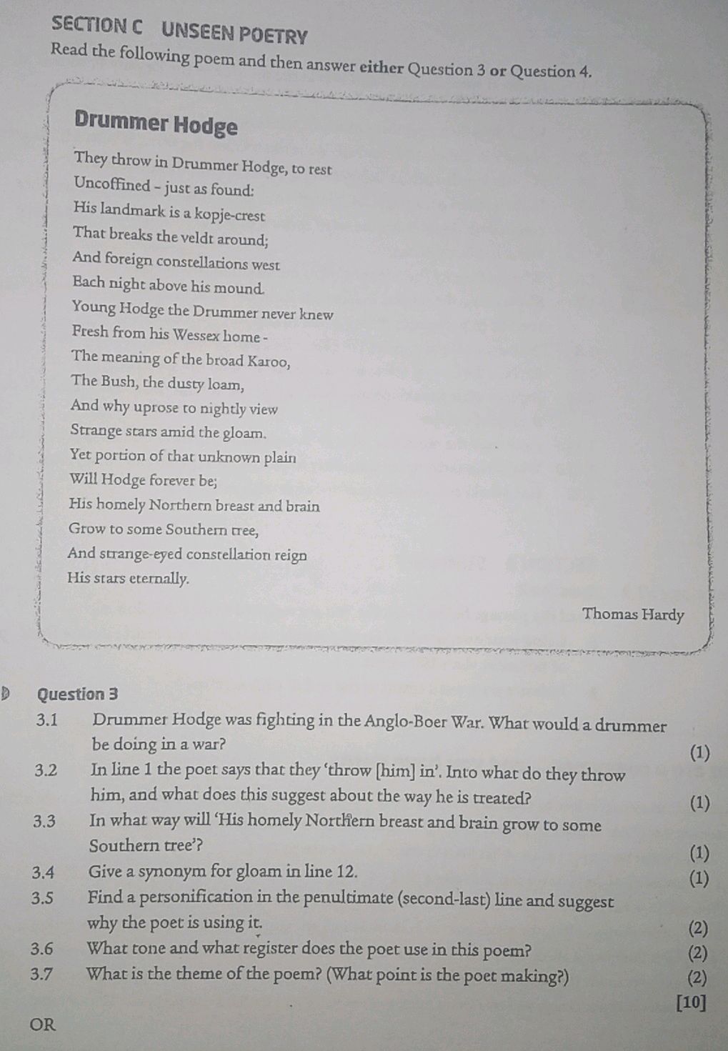 SECTION C UNSEEN POETRY Read the following | StudyX