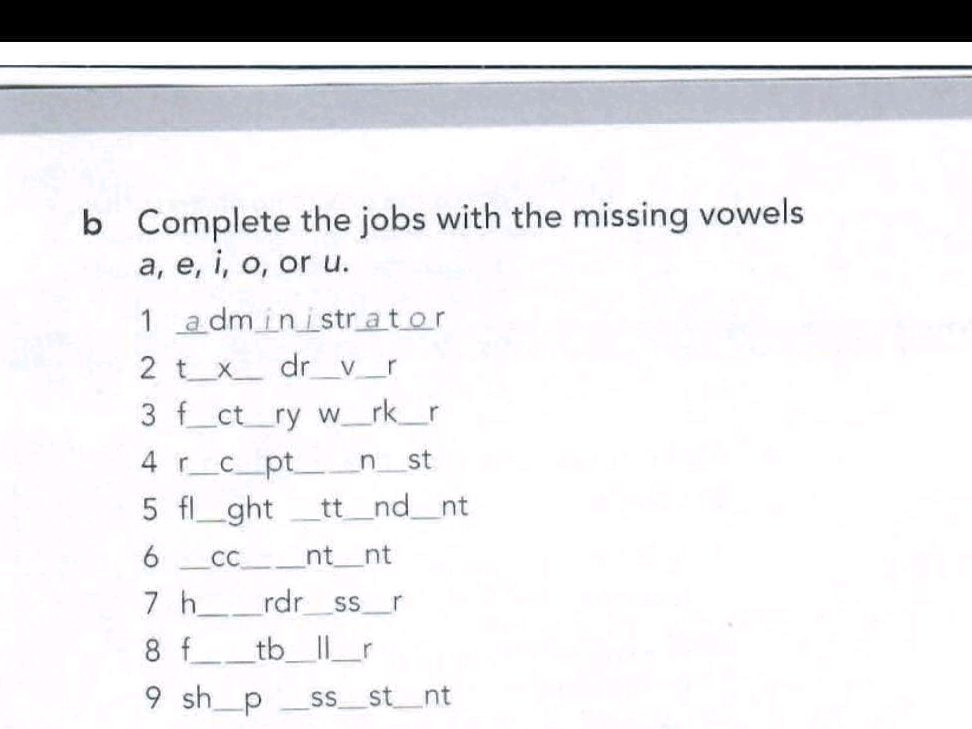 b Complete the jobs with the missing vowels | StudyX