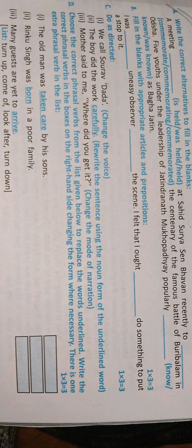 A. Write the correct alternatives to fill in | StudyX