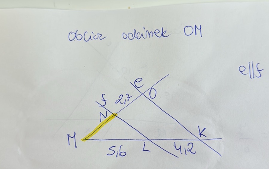 Oblicz odcinek OM (Diagram with labeled | StudyX