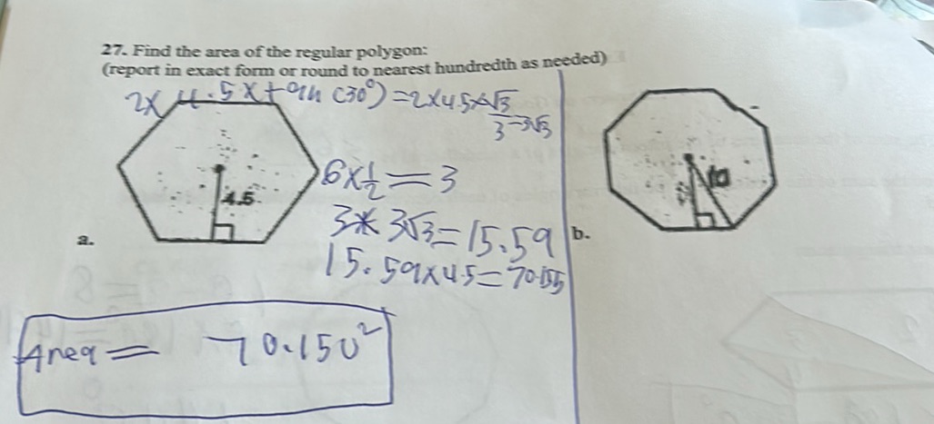 27. Find the area of the regular polygon: | StudyX