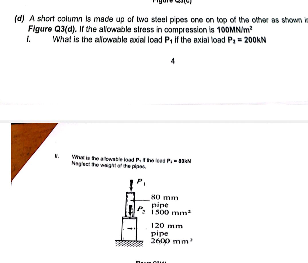 (d) A short column is made up of two steel | StudyX