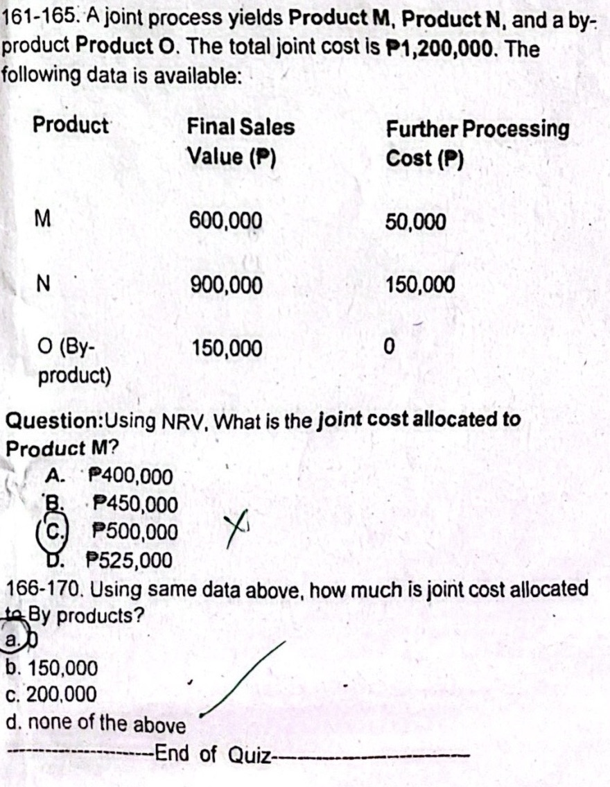 161-165. A joint process yields Product M, | StudyX