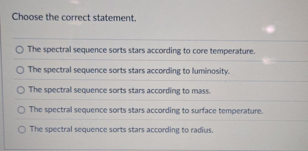 Choose the correct statement. The spectral | StudyX