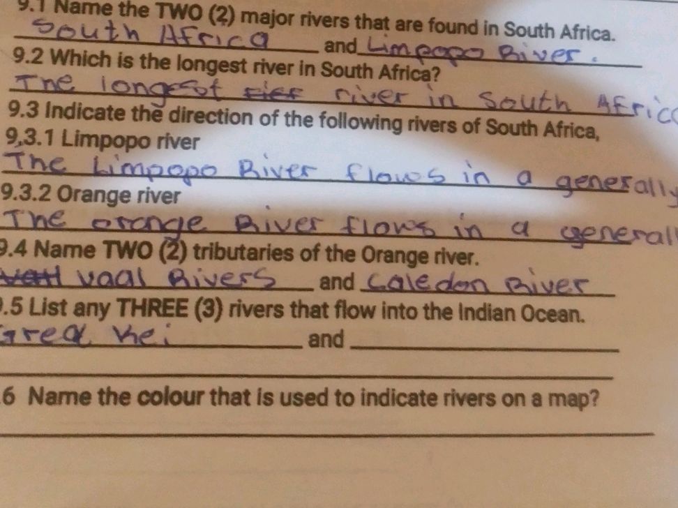 9.1 Name the TWO (2) major rivers that are | StudyX