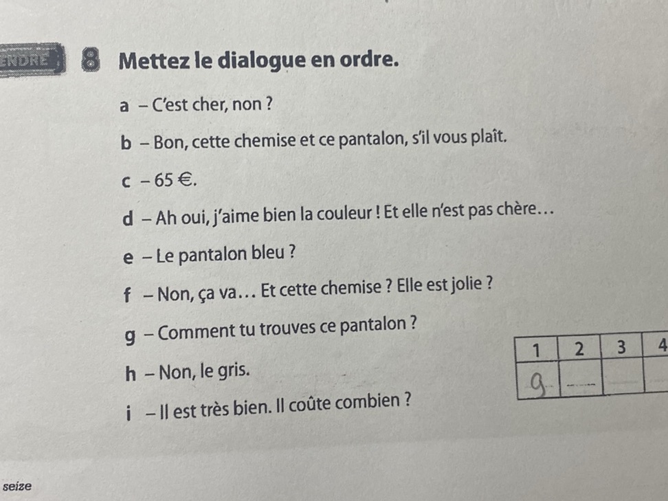 Mettez le dialogue en ordre. a - C'est | StudyX