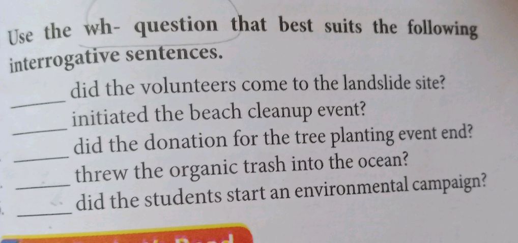 Use the wh- question that best suits the | StudyX