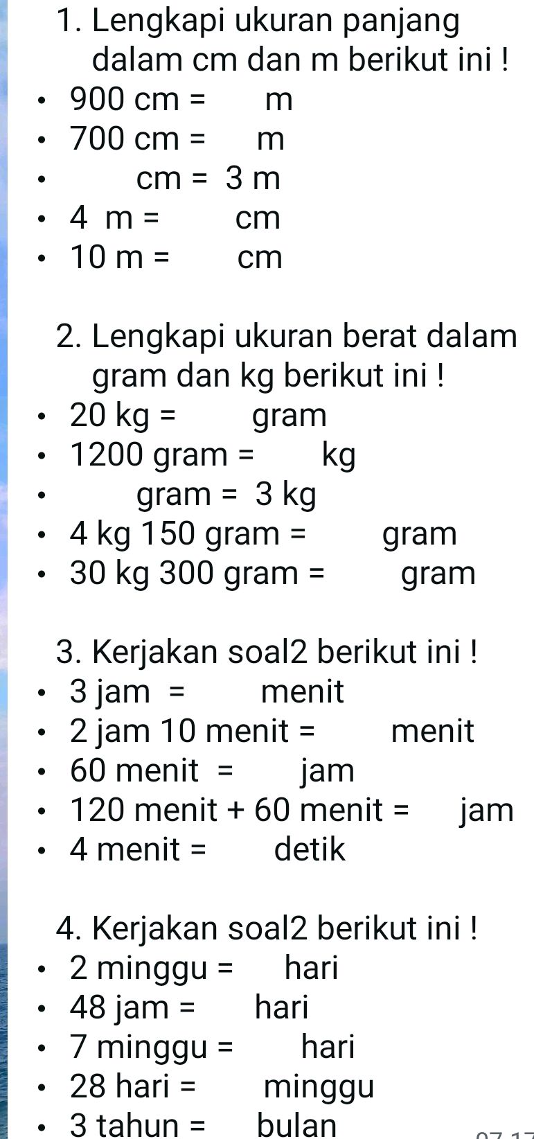 1. Lengkapi ukuran panjang dalam cm dan m | StudyX