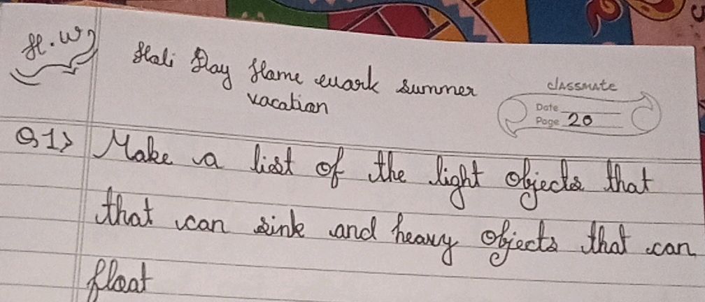 Q1> Make a list of the light objects that | StudyX