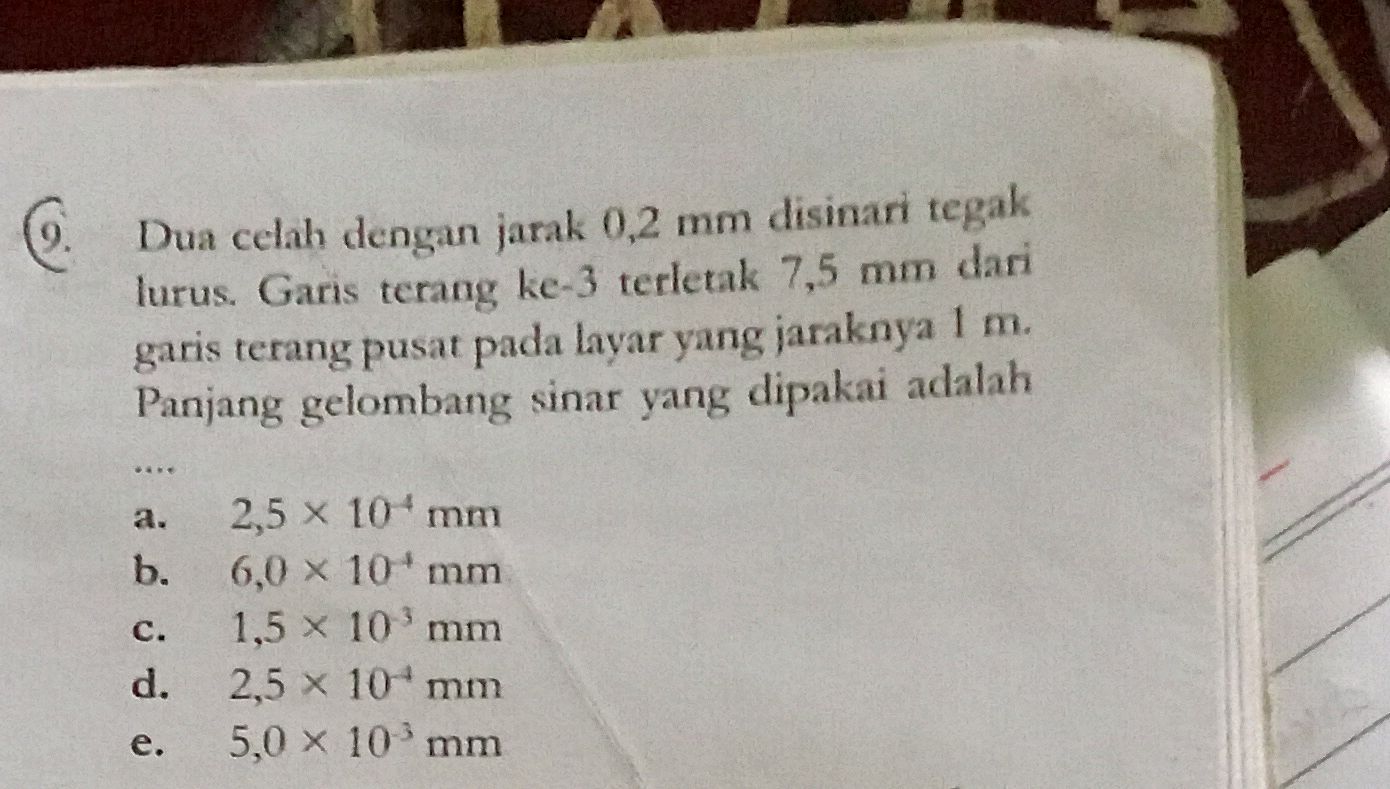 Dua celah dengan jarak 0,2 mm disinari tegak | StudyX