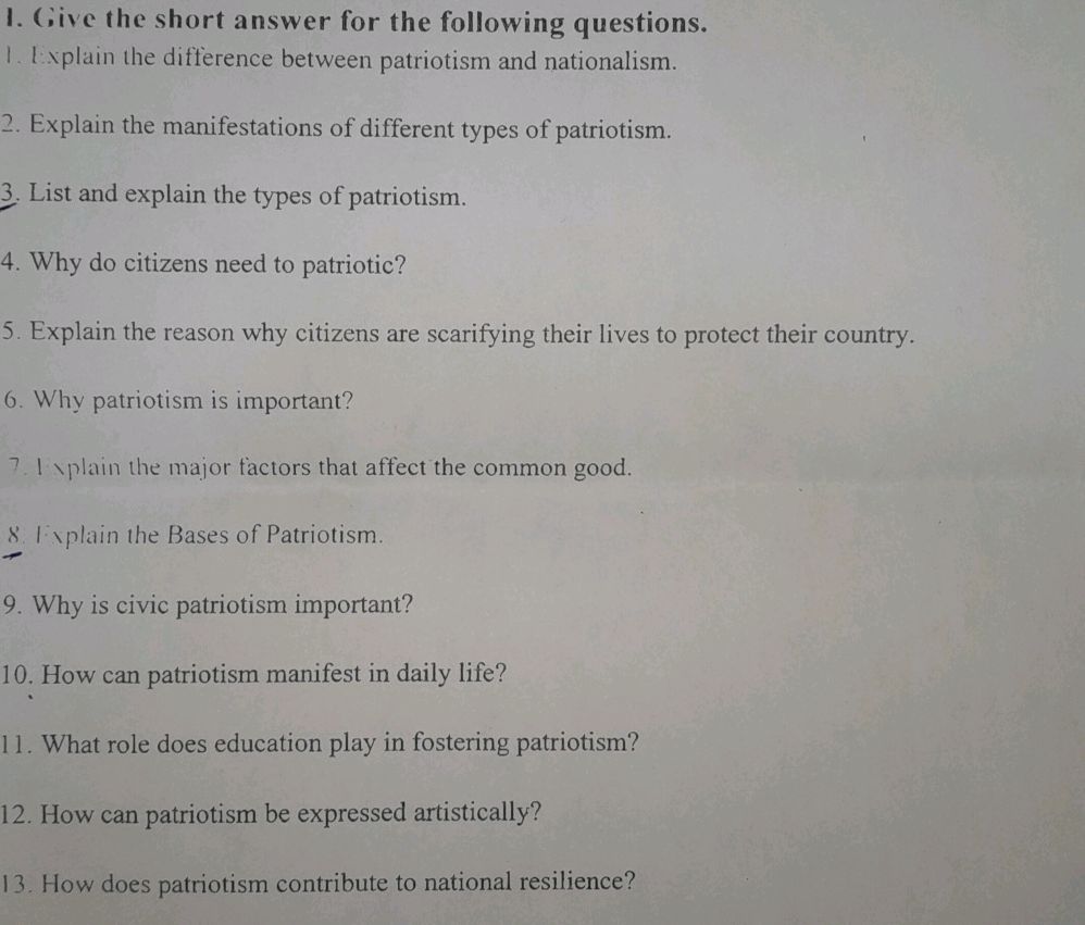 1. Give the short answer for the following | StudyX