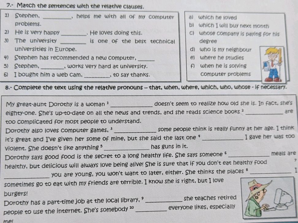 7.- Match the sentences with the relative | StudyX