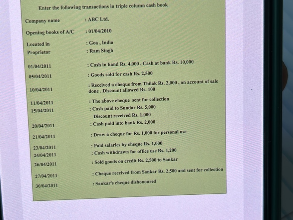 Enter the following transactions in triple | StudyX