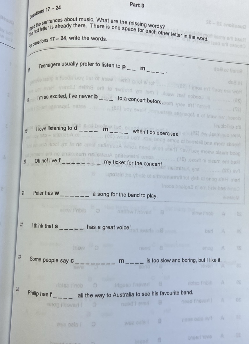 Read the sentences about music. What are the | StudyX