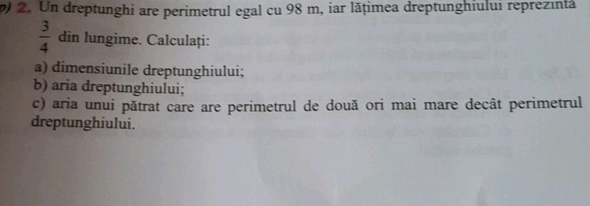 2. Un dreptunghi are perimetrul egal cu 98 | StudyX