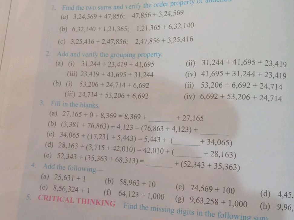 1. Find the two sums and verify the order | StudyX