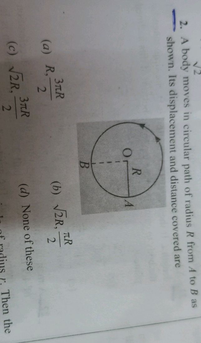 2. A body moves in circular path of radius R | StudyX