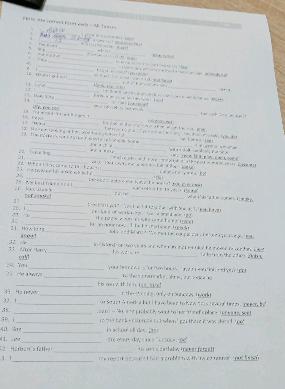 Fill in the correct form verb - All Tenses | StudyX