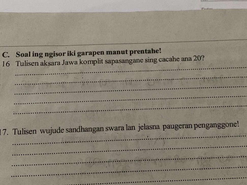 C. Soal ing ngisor iki garapen manut | StudyX