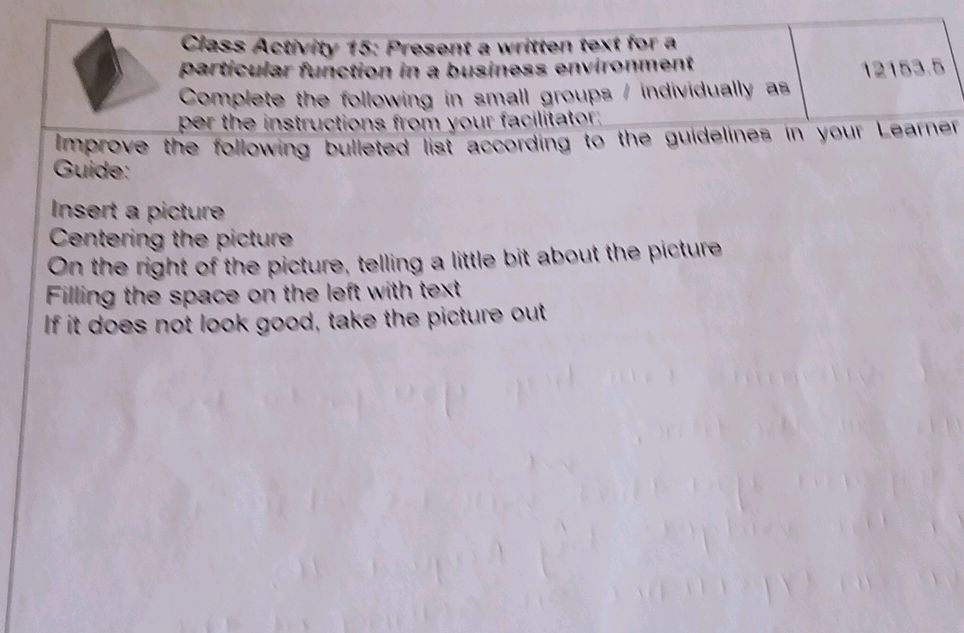 Class Activity 15: Present a written text | StudyX