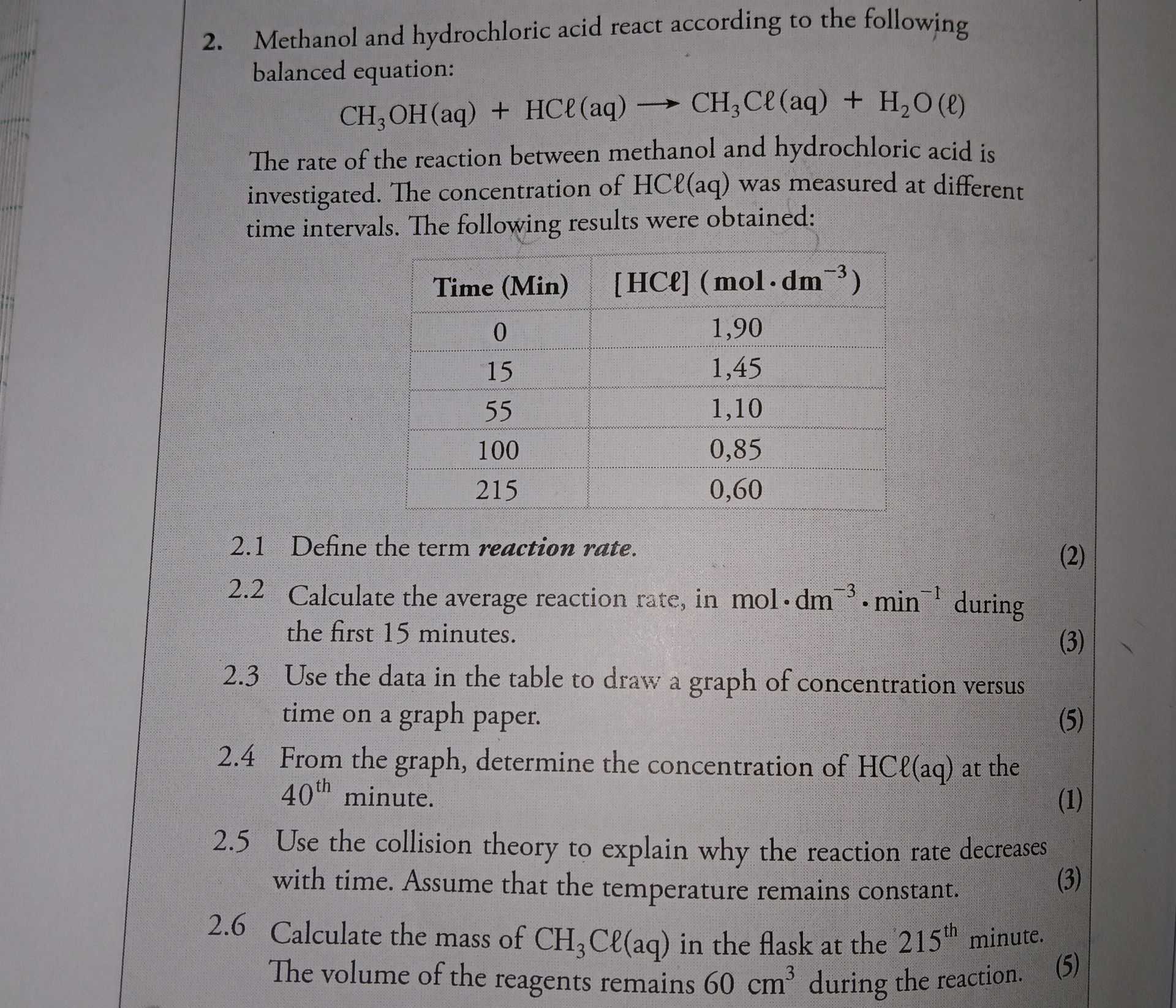 2. Methanol and hydrochloric acid react | StudyX