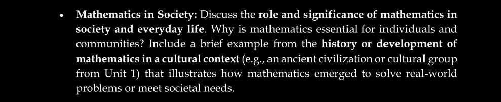 Mathematics in Society: Discuss the role and | StudyX