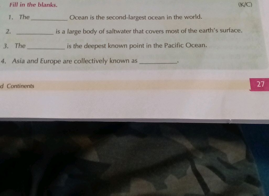 Fill in the blanks. 1. The ______ Ocean is | StudyX