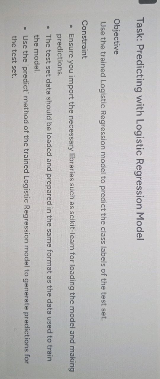 Task: Predicting with Logistic Regression | StudyX