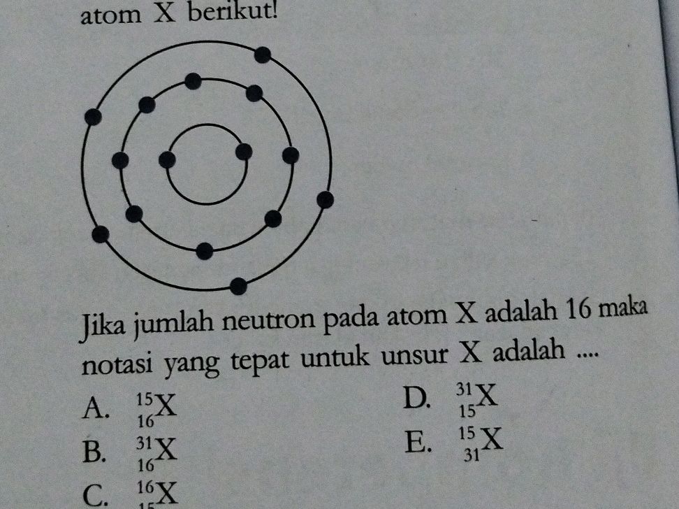 Jika jumlah neutron pada atom X adalah 16 | StudyX
