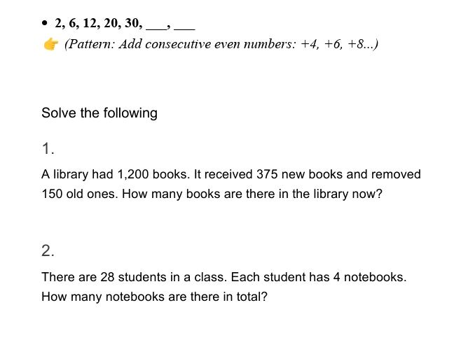 2, 6, 12, 20, 30, __, __ (Pattern: Add | StudyX