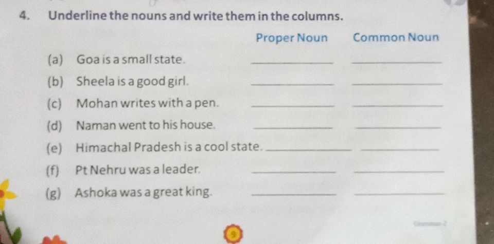 4. Underline the nouns and write them in the | StudyX